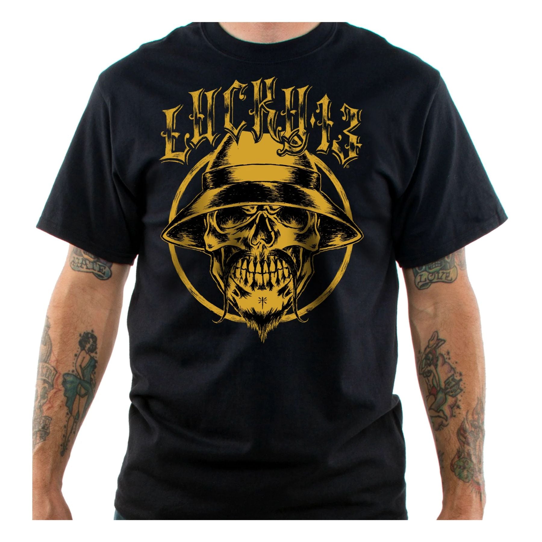 Pachuco Skull Rockabilly Hot Rod T-Shirt – Lucky 13 Men's Tee – Atomic ...