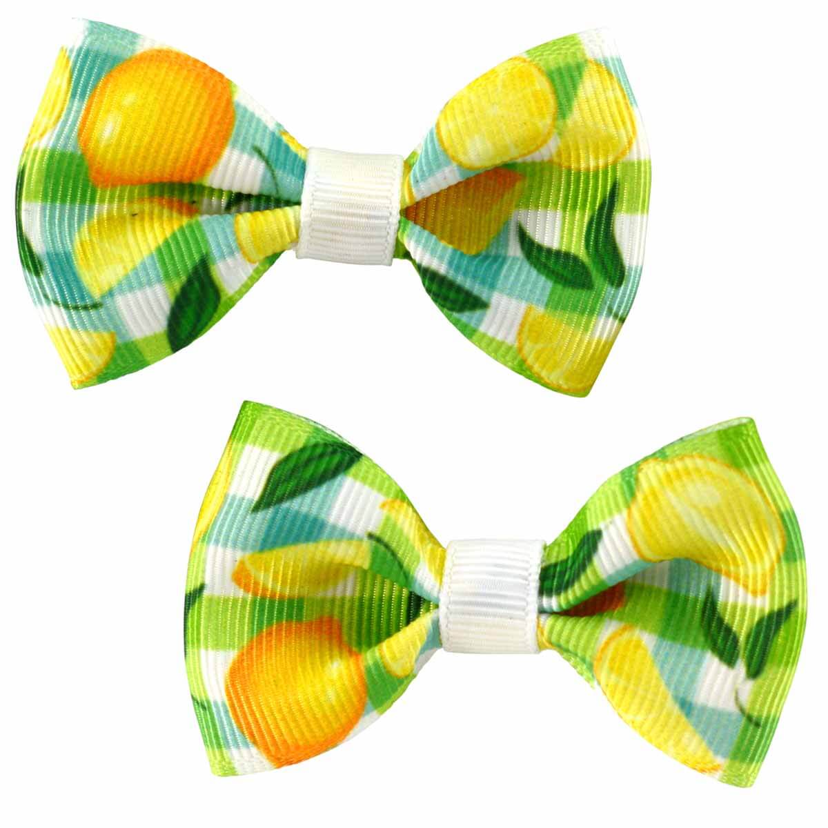 Lemon Gingham Hair Clips Grosgrain Bow Green - Atomic Cherry