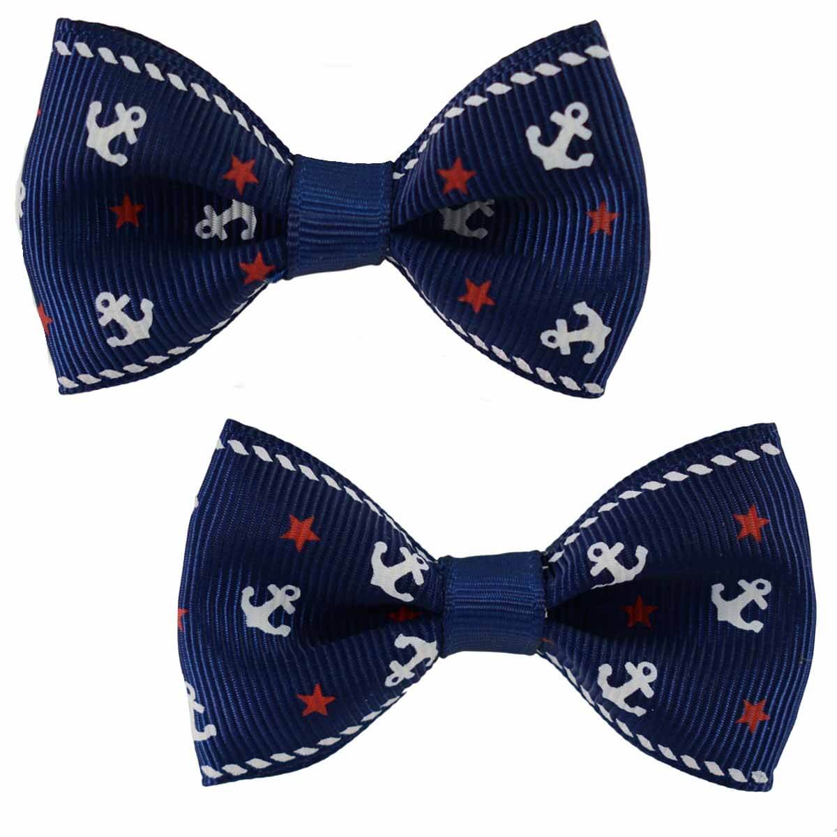 Navy Blue Anchor Hair Clips Grosgrain Bow Nautical - Atomic Cherry