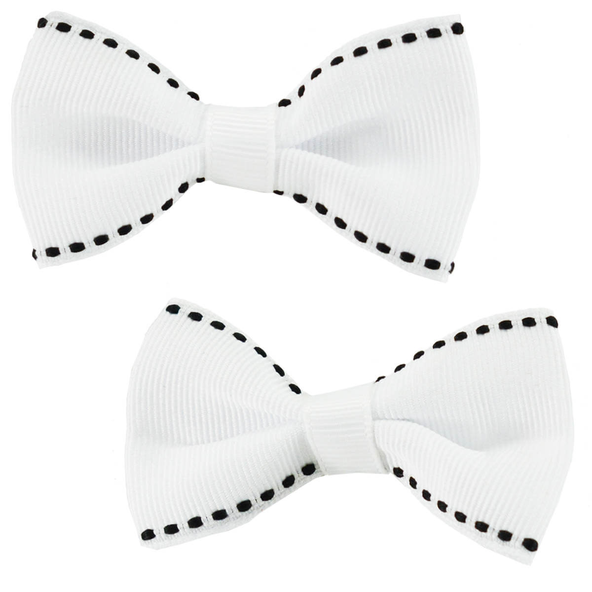 White Hair Clips Grosgrain Bow Black Stitching - Atomic Cherry