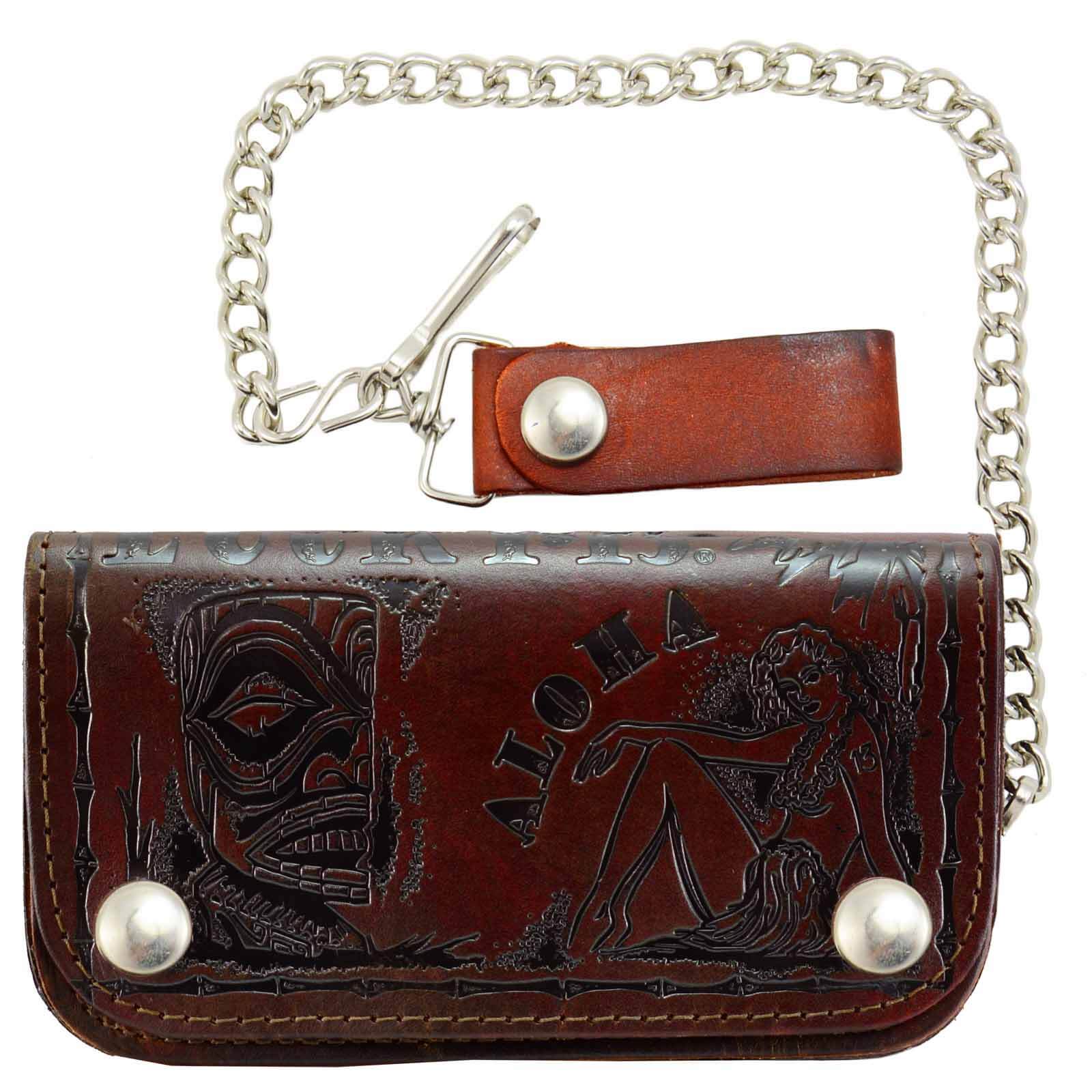 Lucky 13 Aloha Tiki Embossed Leather Chain Wallet | Rockabilly – Atomic ...