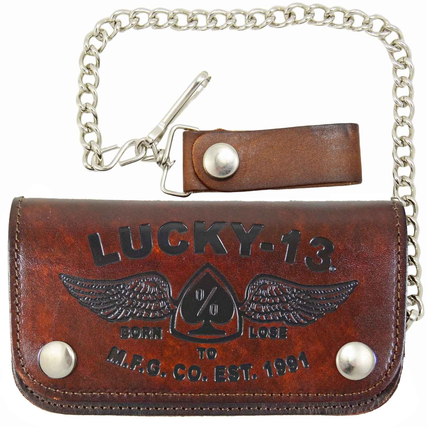 Lucky 13 Iron Horse Embossed Leather Chain Wallet - Brown | Rockabilly ...