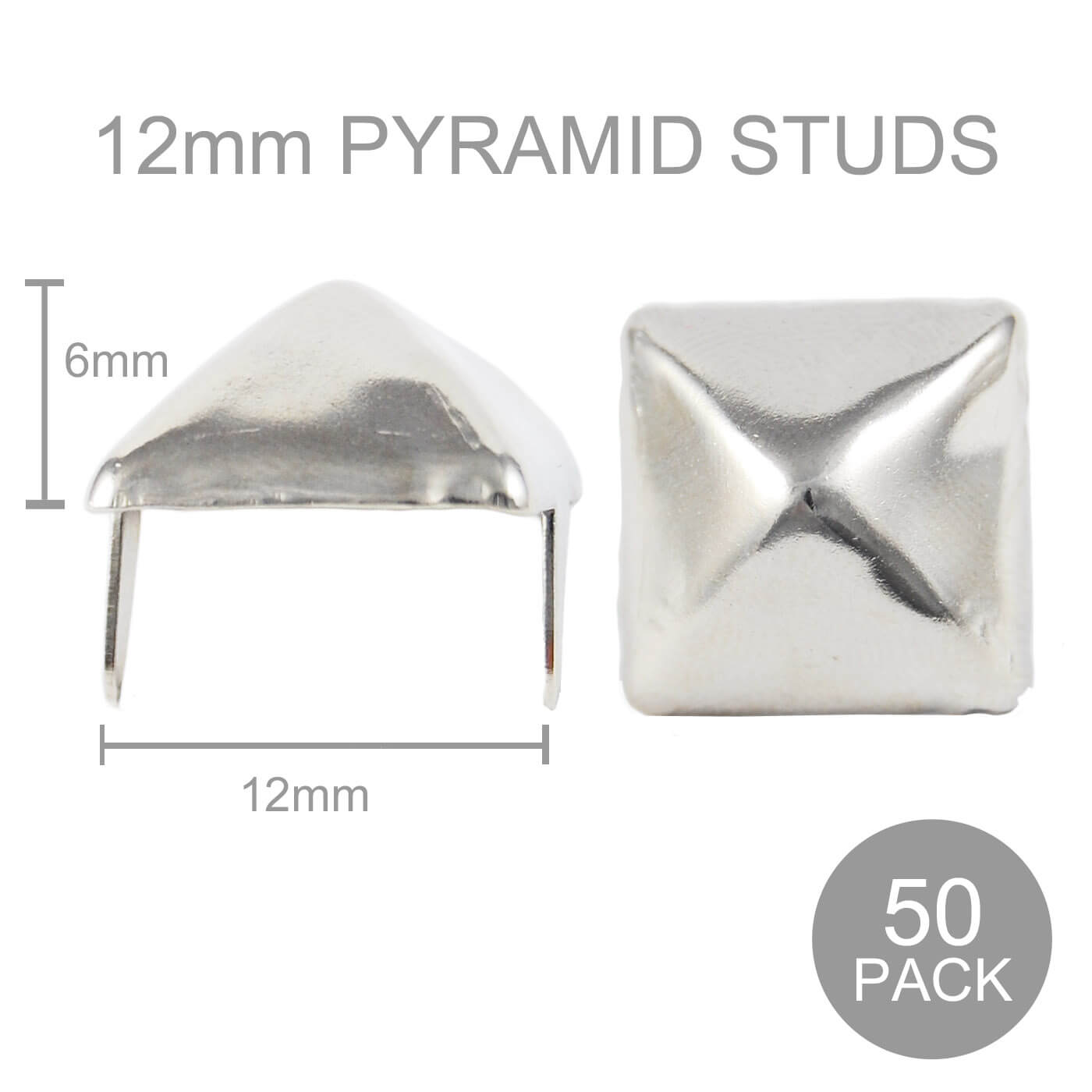 12mm Silver Pyramid Studs – Pack of 50 DIY Clothing | Atomic Cherry
